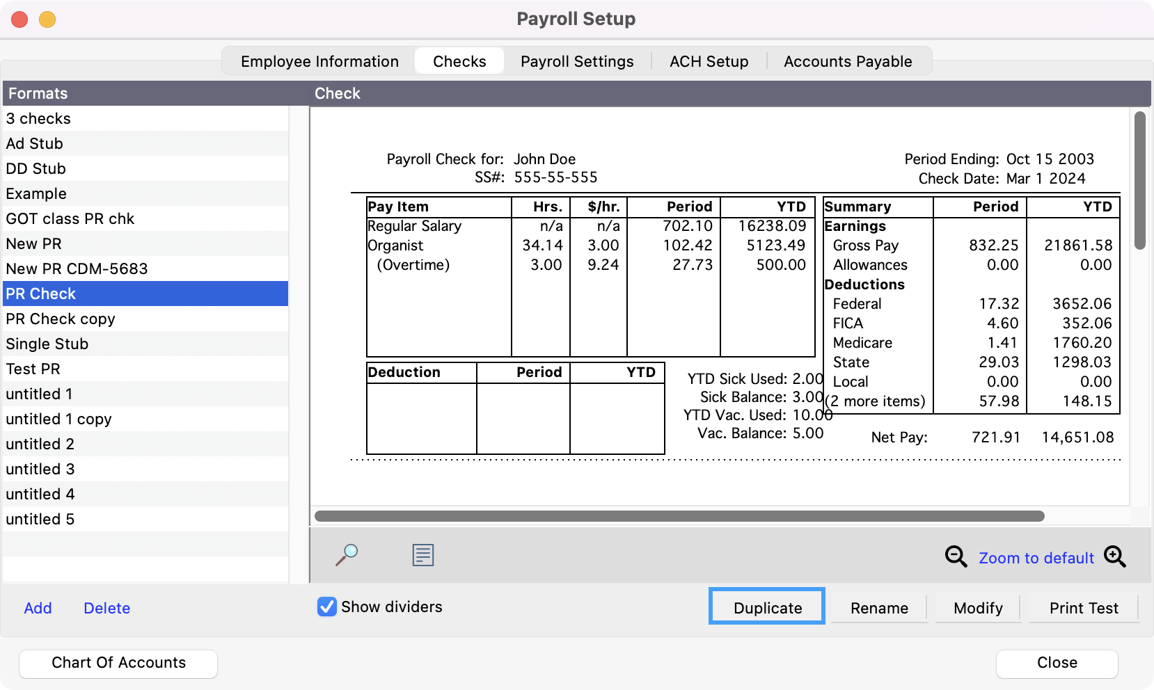 Modifying a Check Format