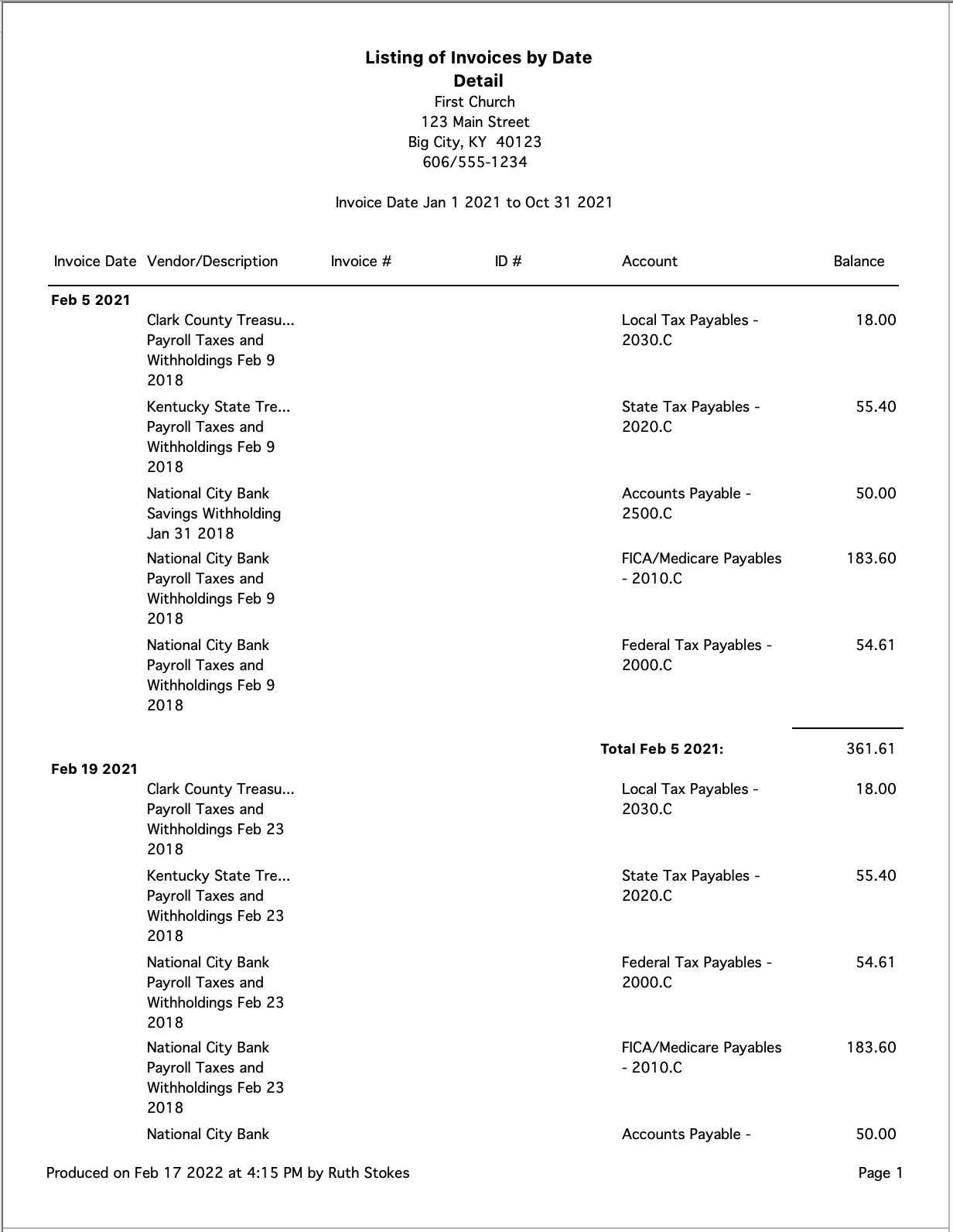 Accounting Reports List