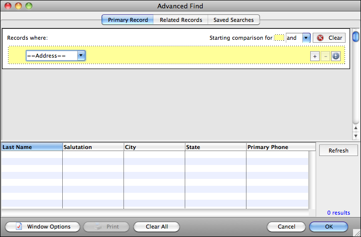 Advanced Find Window