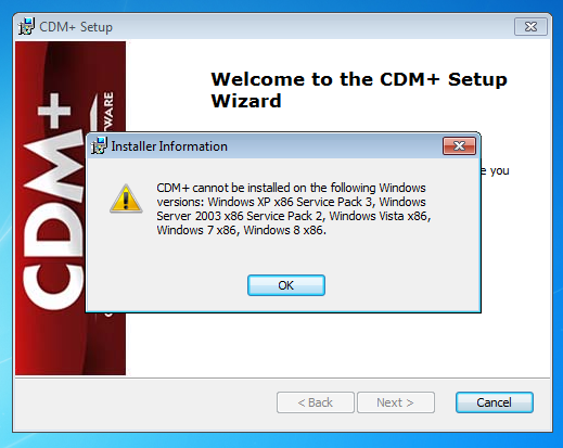 Error Installing CDM+: CDM+ cannot be installed on the following ...