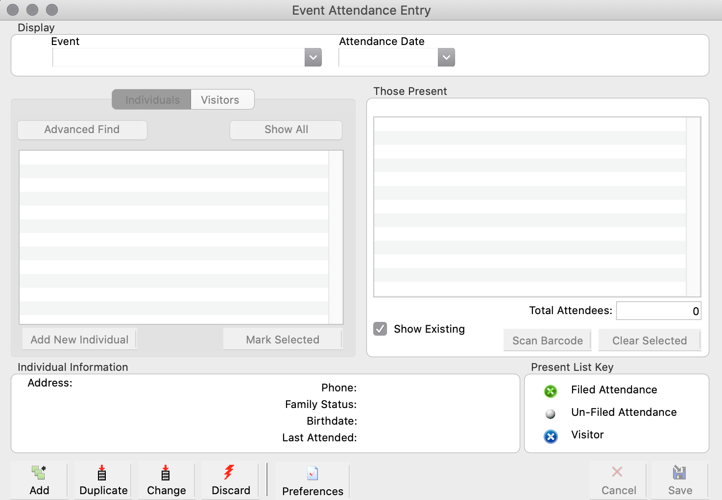 Entering Attendance for a Service or Event