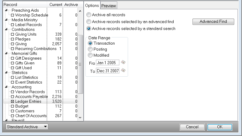 Setting Up an Accounting Archive