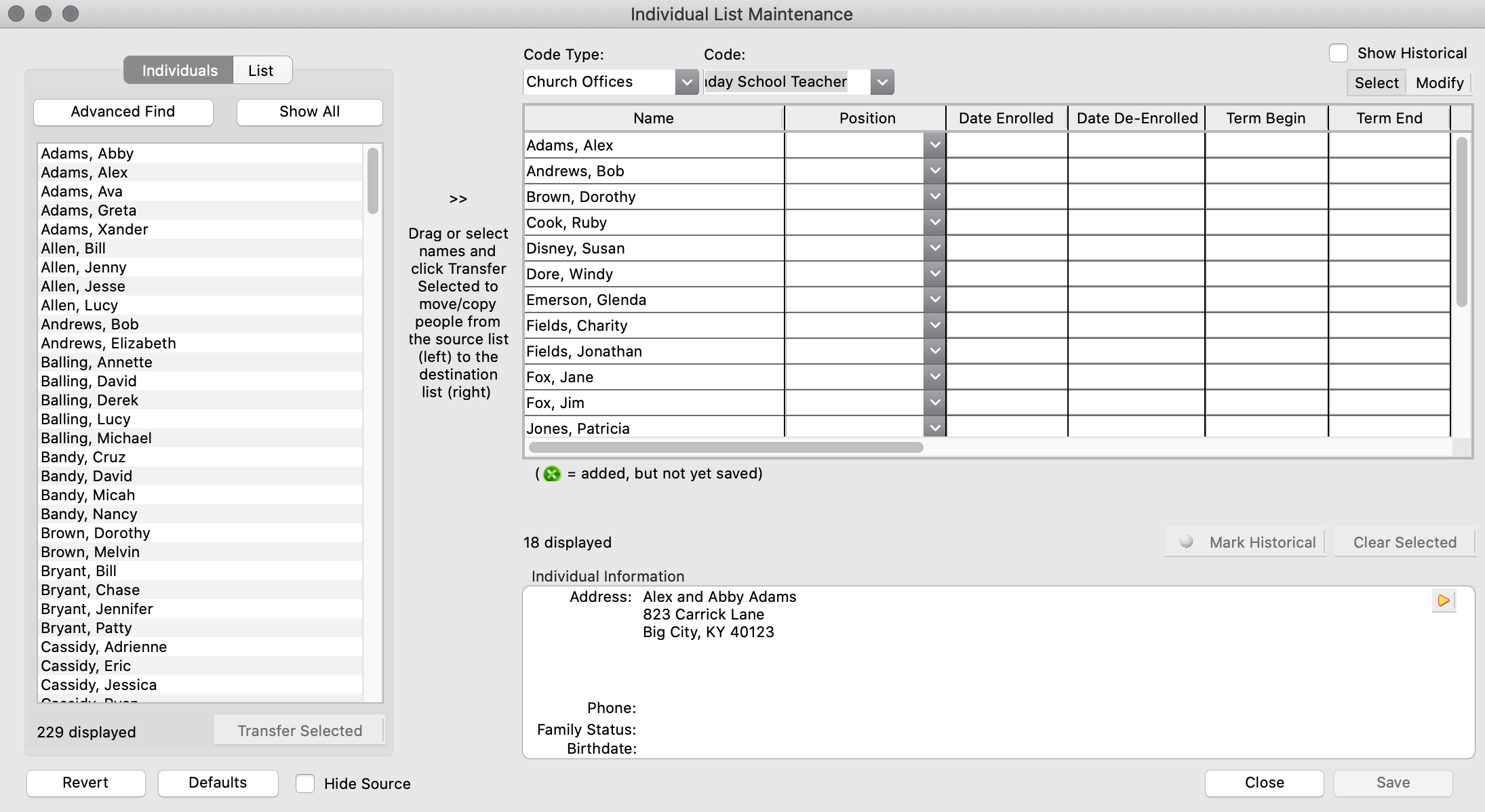 Address/Individual List Maintenance