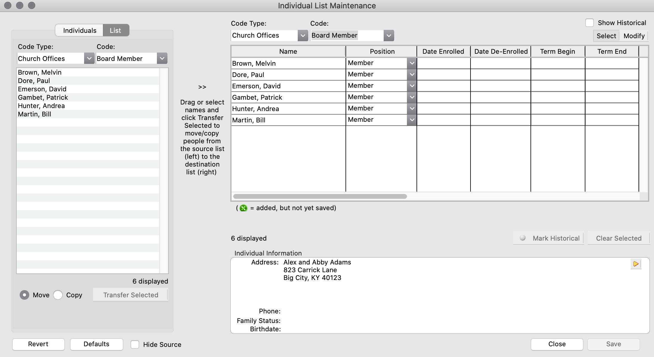 Address/Individual List Maintenance