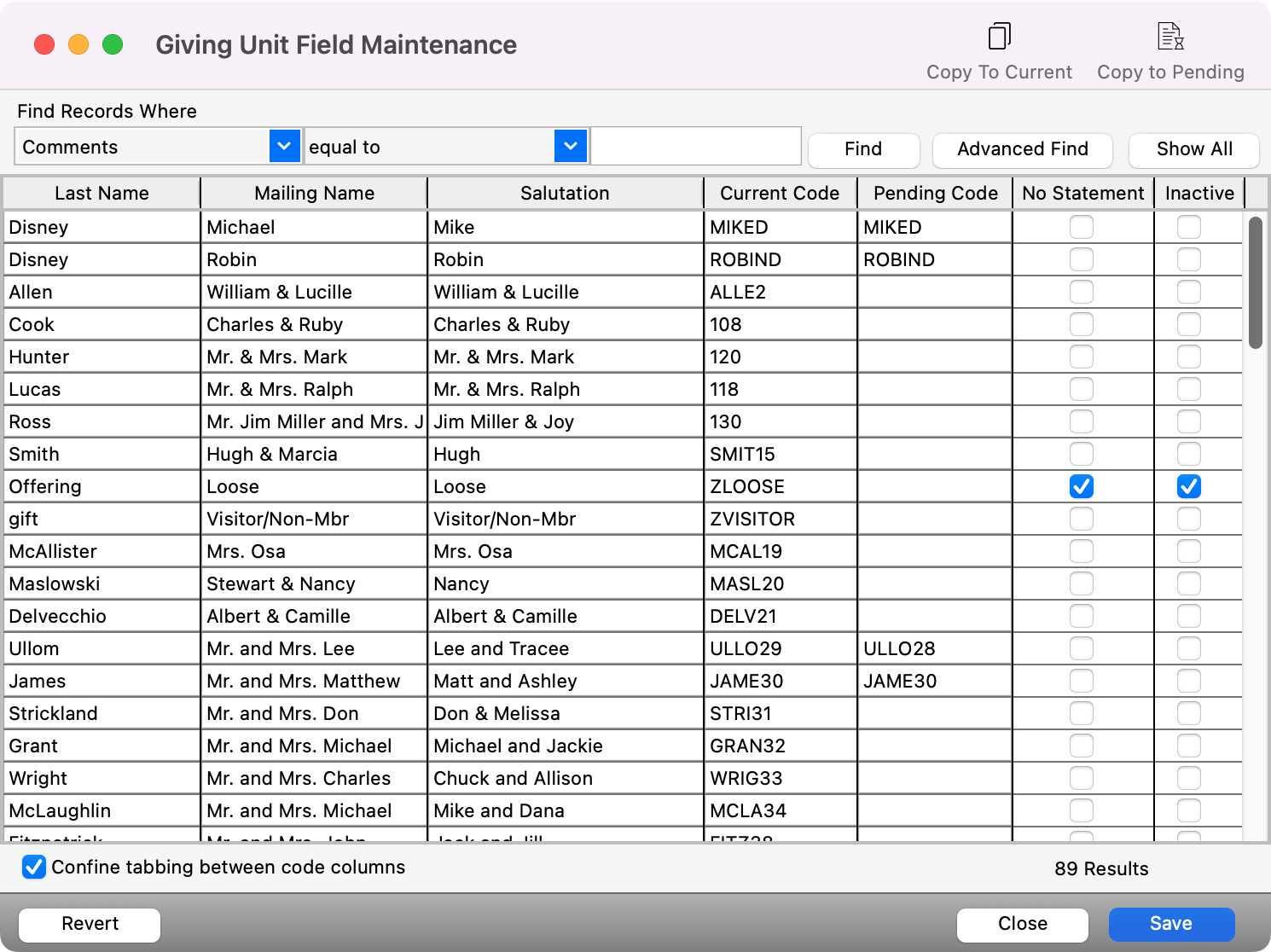 Updating and Editing Giving Unit Codes