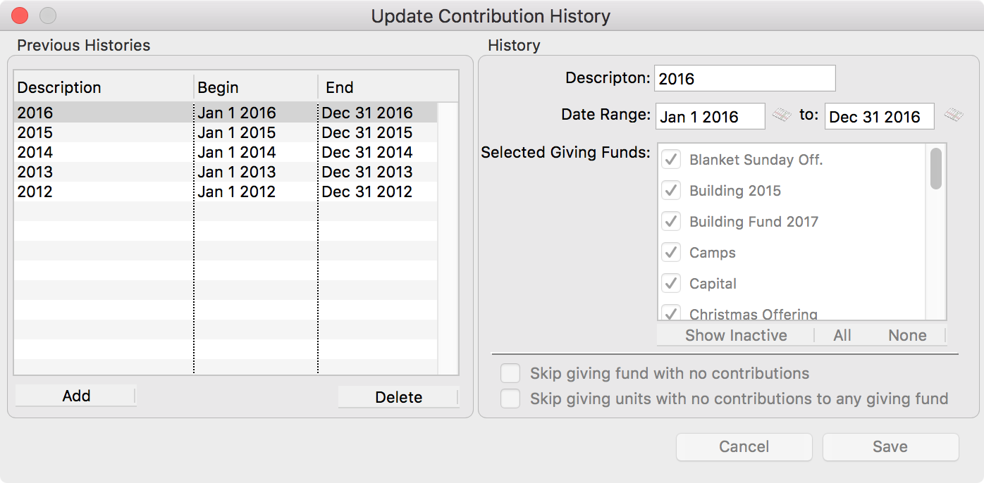 Create a Contribution History